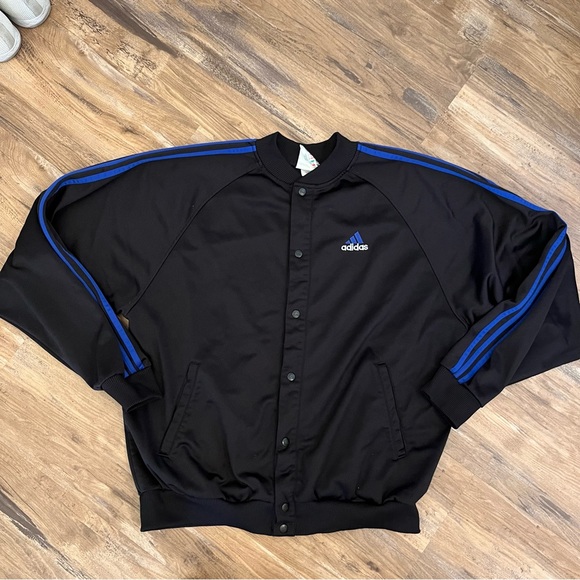 adidas | Jackets & Coats | Mens Vintage 9s Adidas Three Stripe Button Up Track Jacket Sz L Black ...